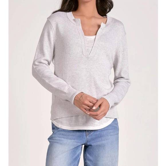 Elan | Sweaters | New Elan Angela Vneck Layered Sweater In Greywhite ...